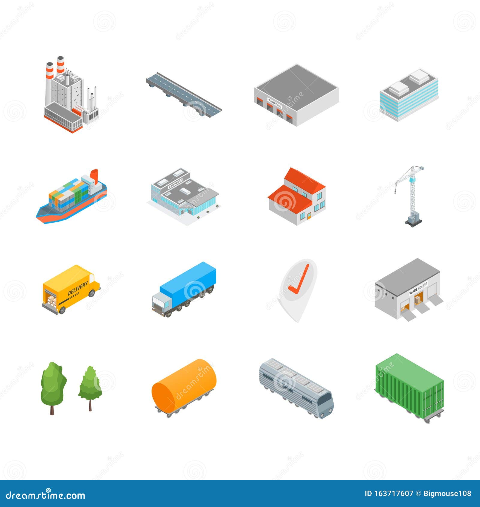 Logistic Transportation Concept Icon Set 3d Isometric View. Vector ...