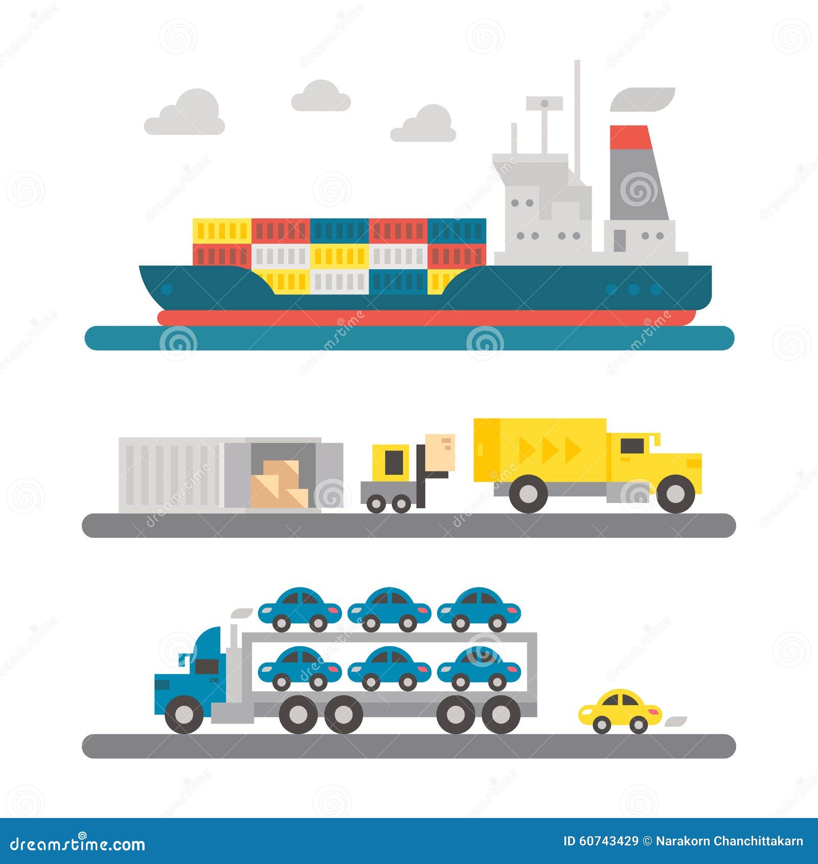 Logistic Transportation Machineries Flat Design Stock Vector ...