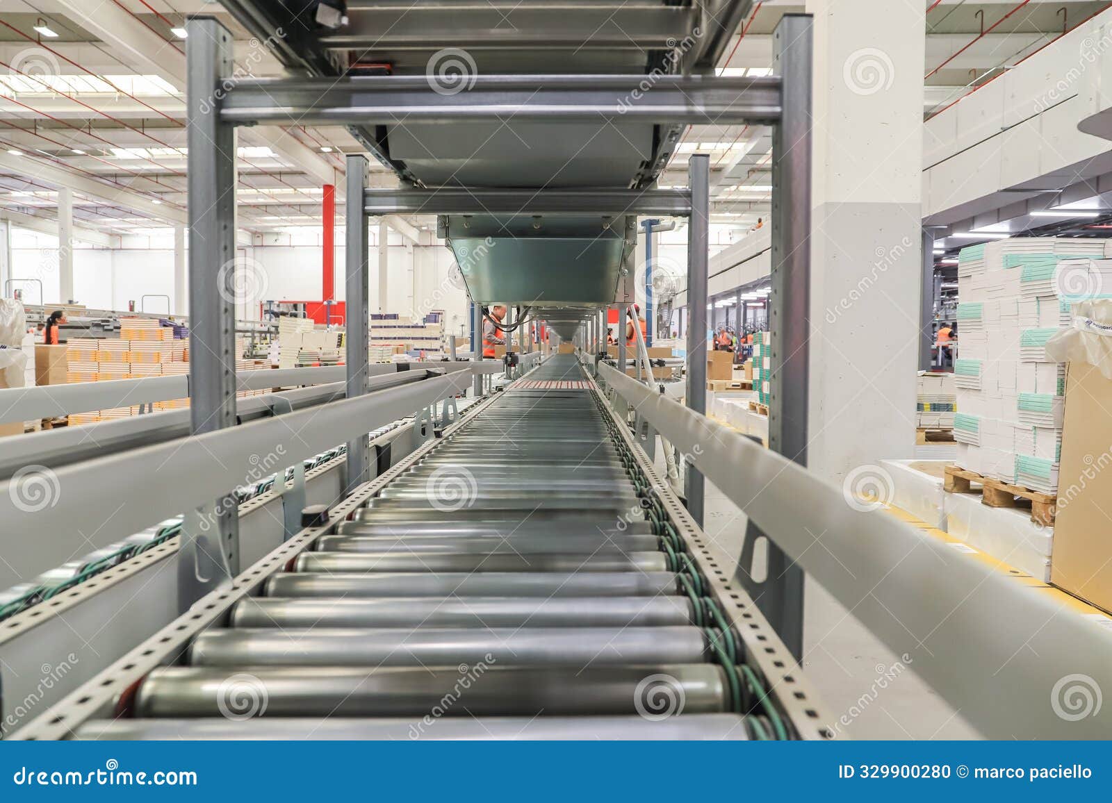 Logistic Warehouse. Conveyor Belt in a Modern Production Line Stock ...