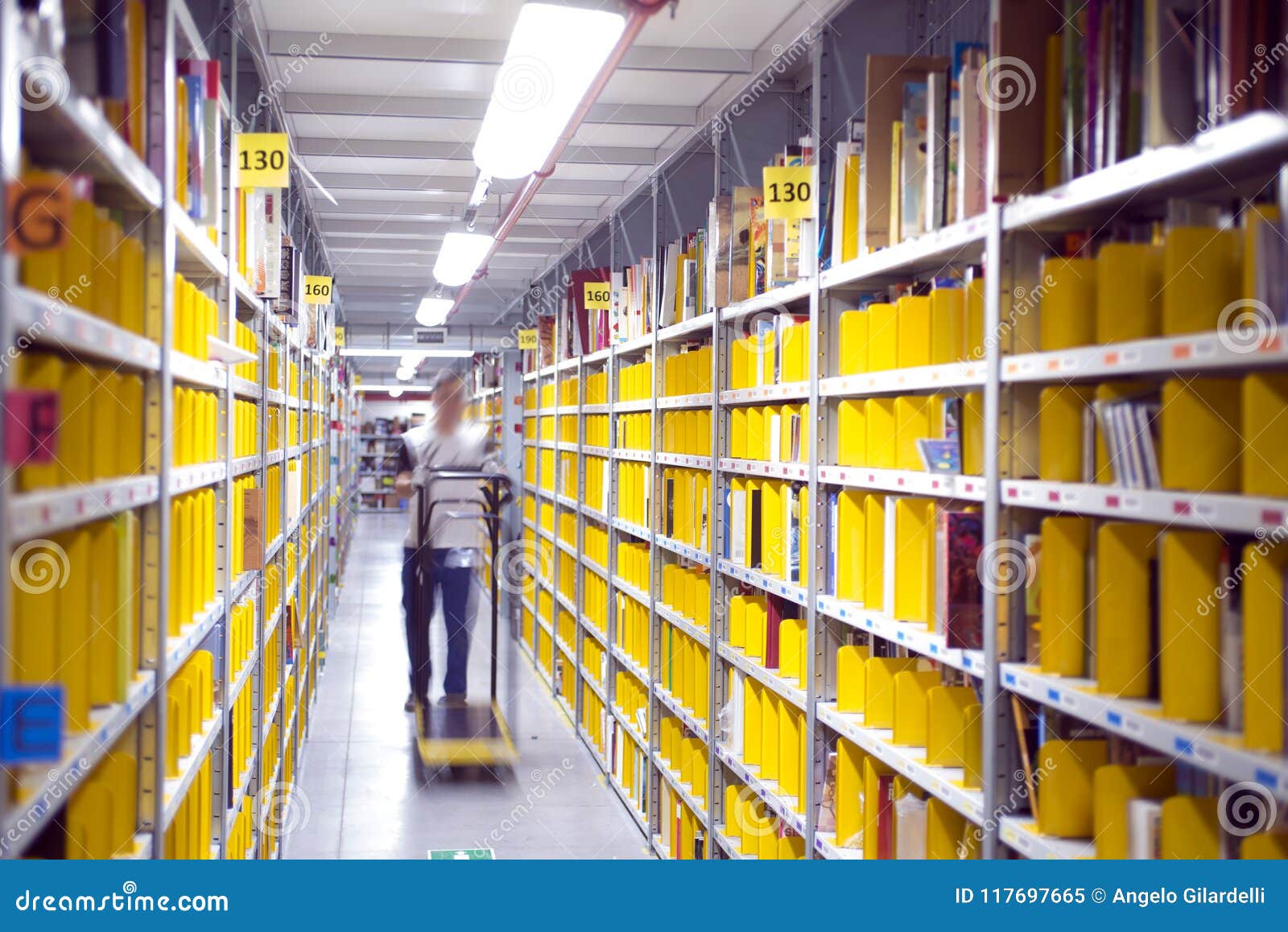 Logistic Warehouse, Interior with a Picker Working Stock Image - Image ...