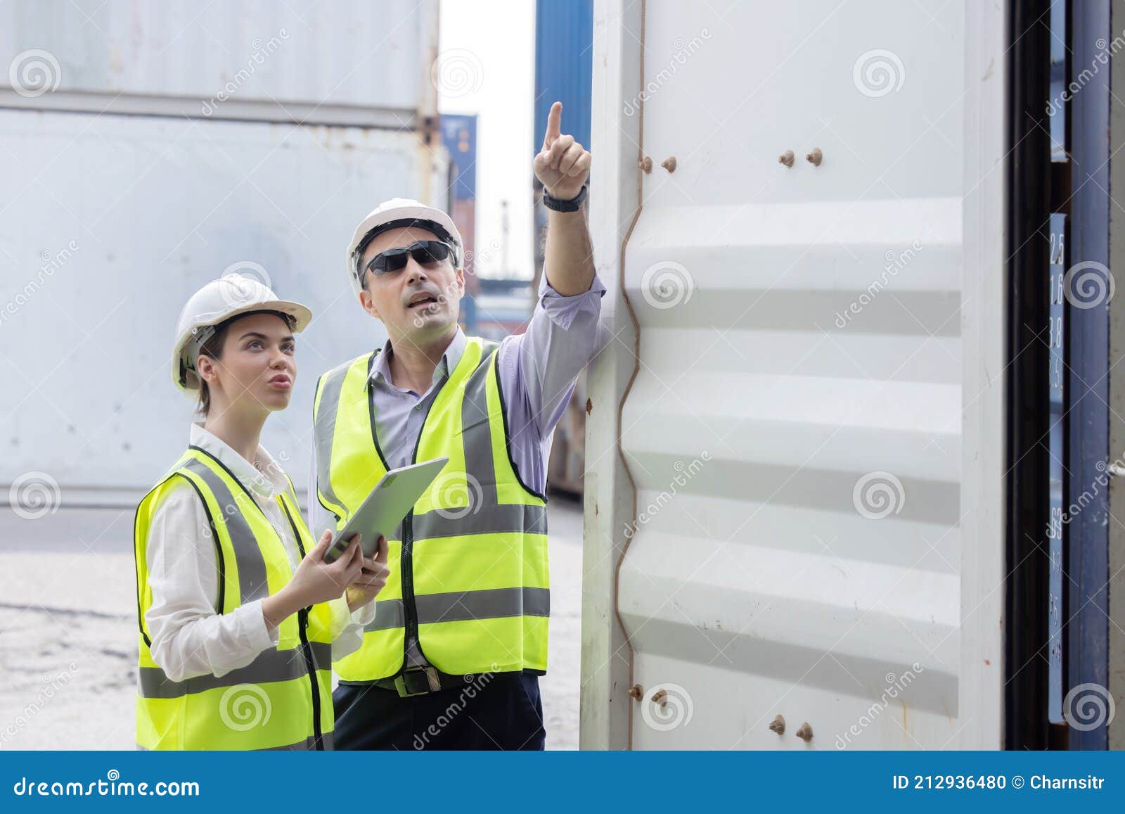 Logistic Worker Open the Cargo Container Door Th Check for Goods Stock ...