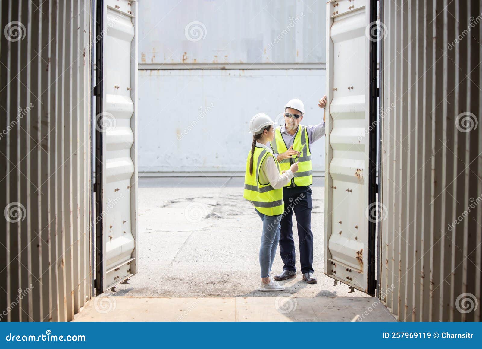 Logistic Worker Open the Cargo Container Door Th Check for Goods Stock ...