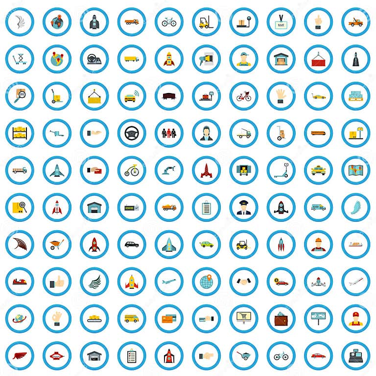 100 Logistical Support Icons Set, Flat Style Stock Vector ...