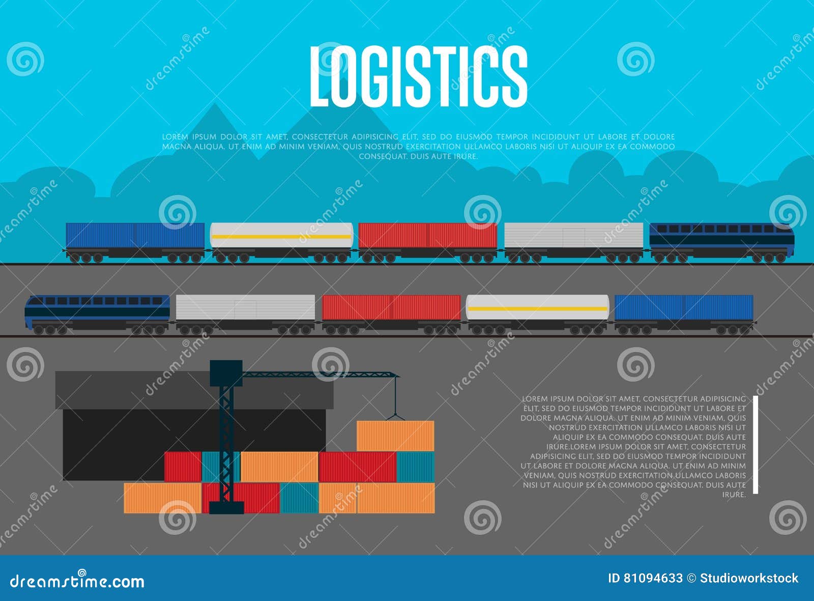 Logistics Banner with Freight Train Stock Vector - Illustration of flat ...