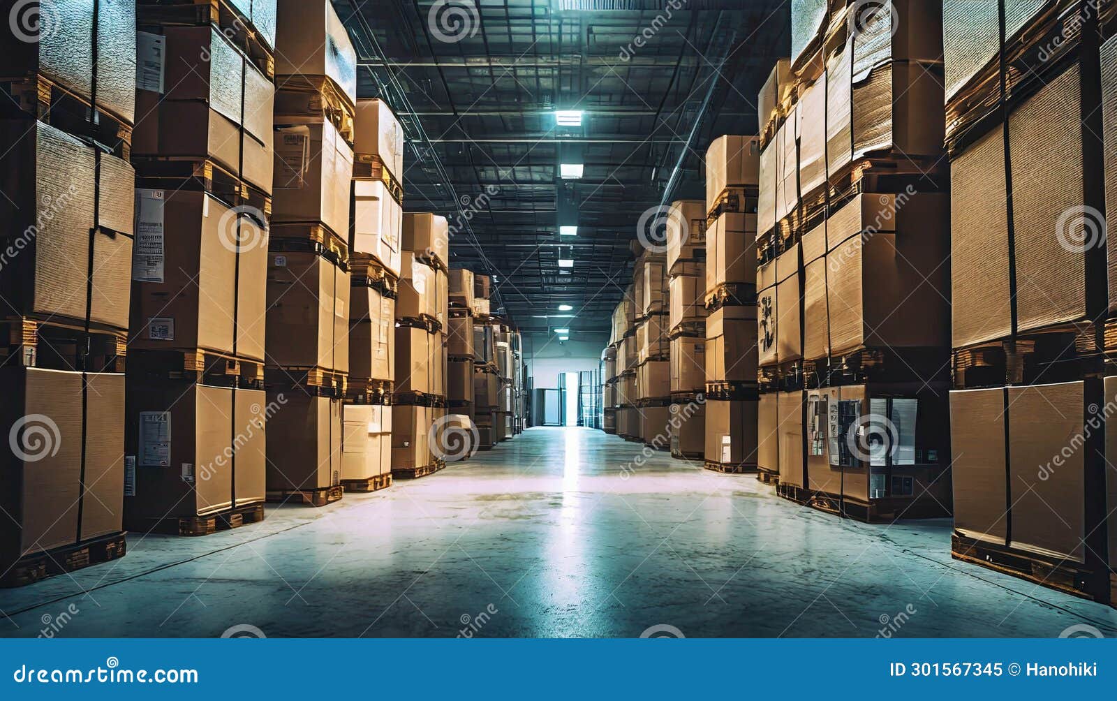 Logistics Center, Products at Warehouse. Large Storage Hall with ...