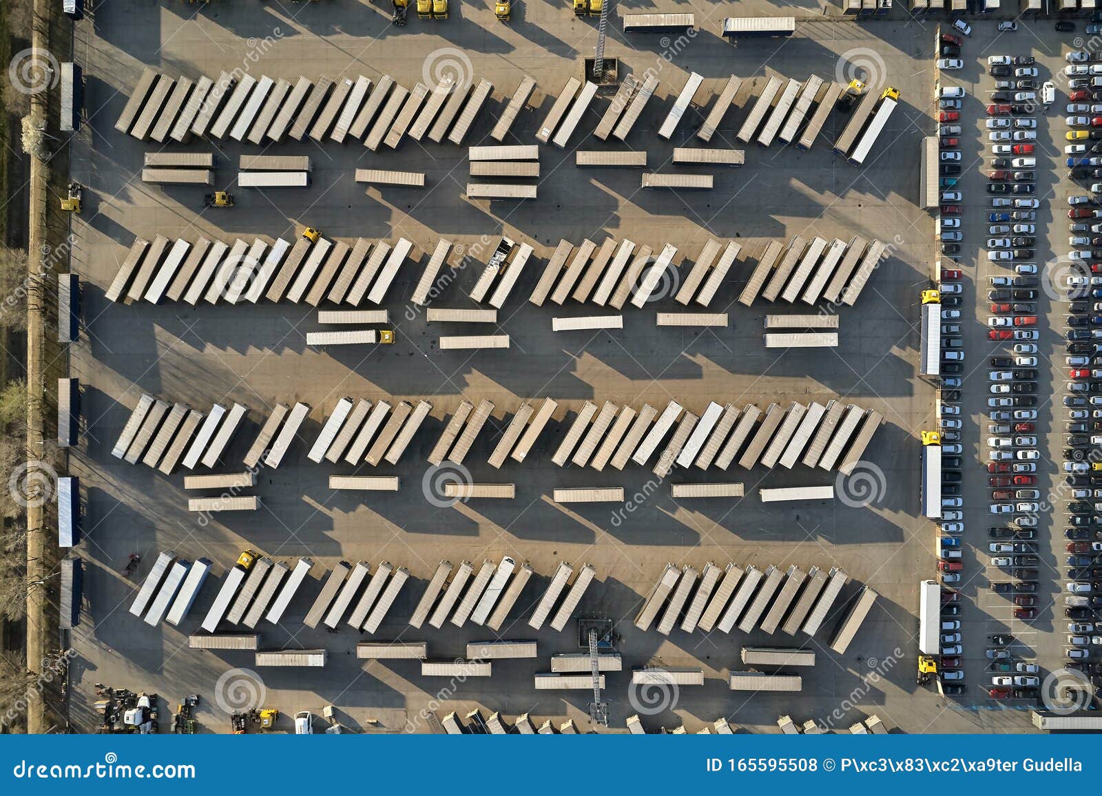 Line of Trucks and Trailers from Above at a Cargo Terminal Stock Photo ...