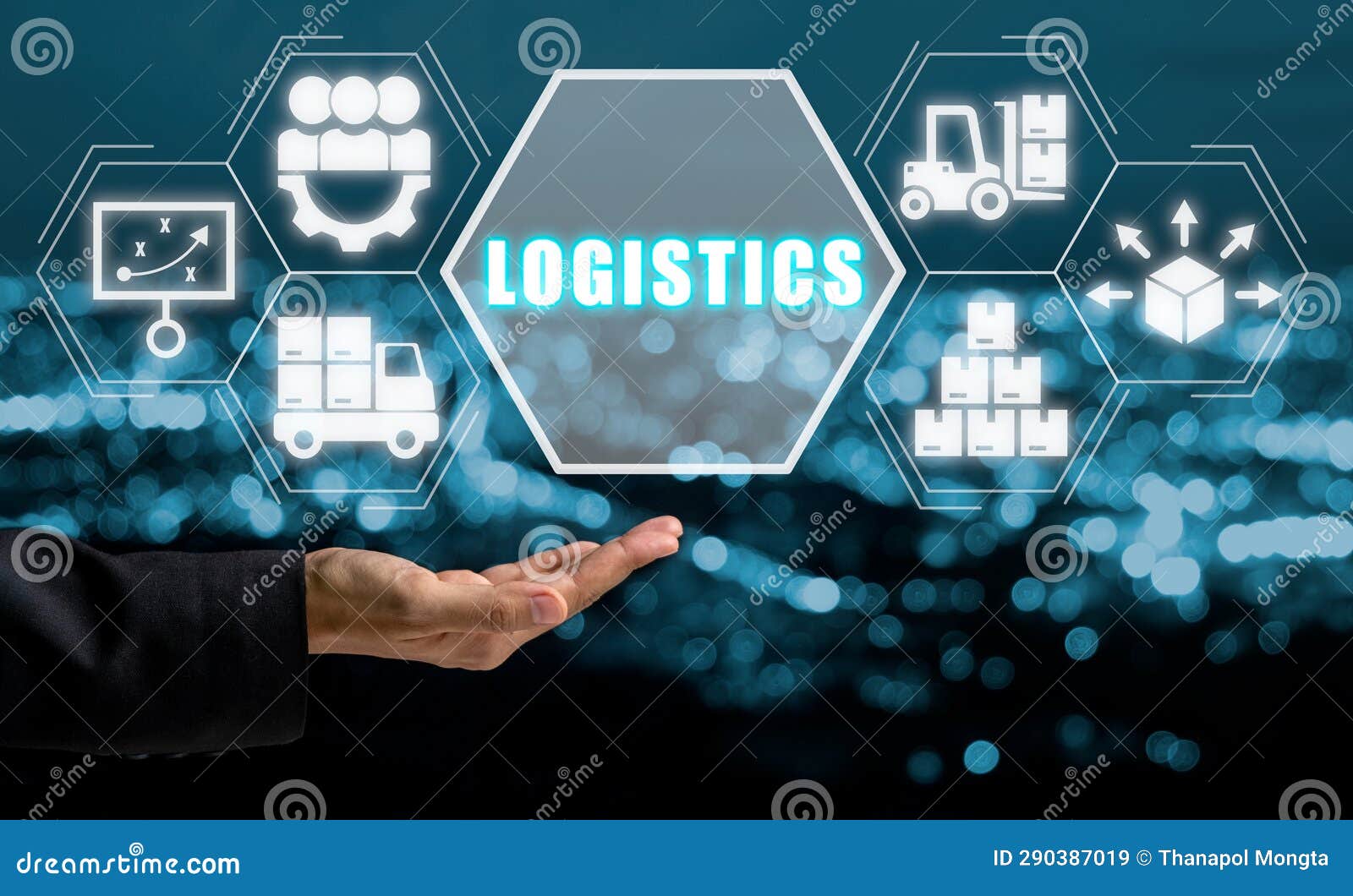 Businessman Hand Holding Logistics Icon on Virtual Screen Stock Image ...