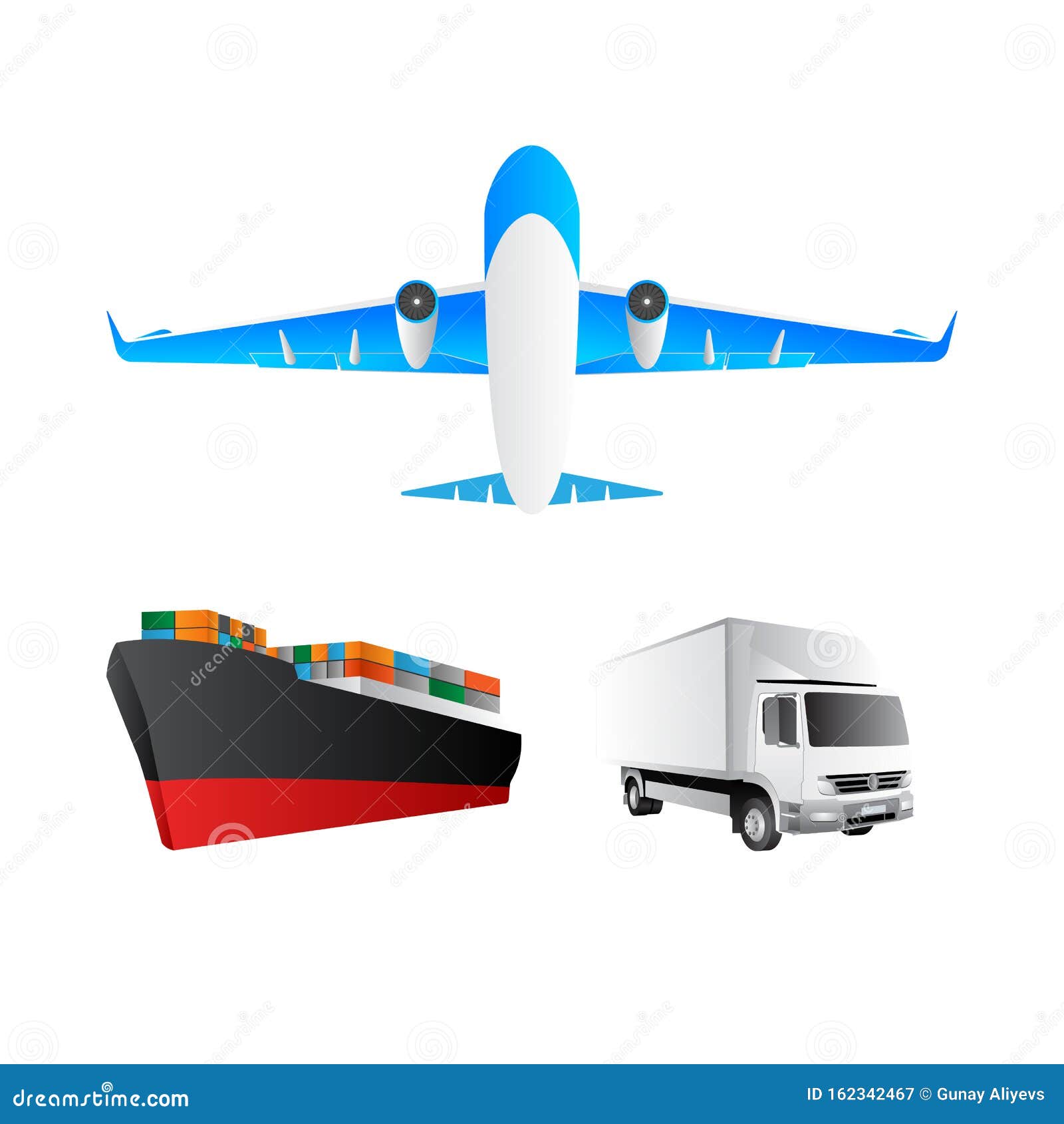 Logistics Concept Illustration, Airplane, Truck, Train And Cargo ...