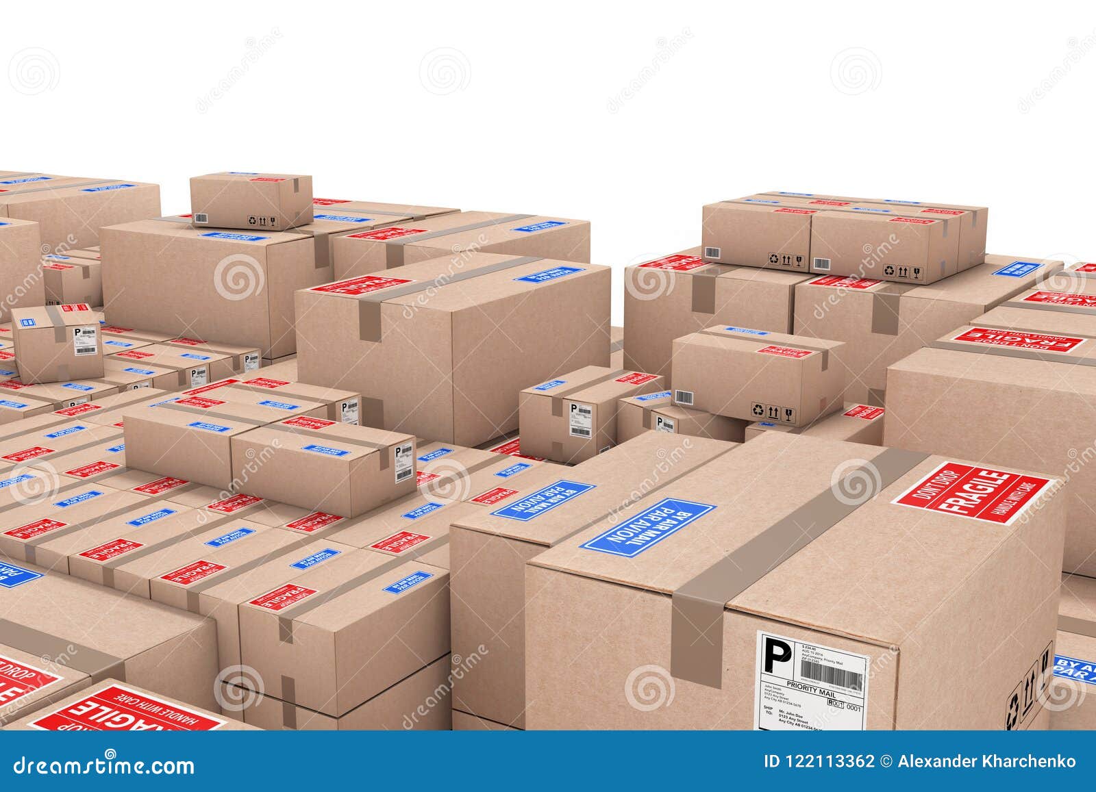 Logistics Concept. Stack of Cardboard Boxes in Warehouse. 3d Rendering ...