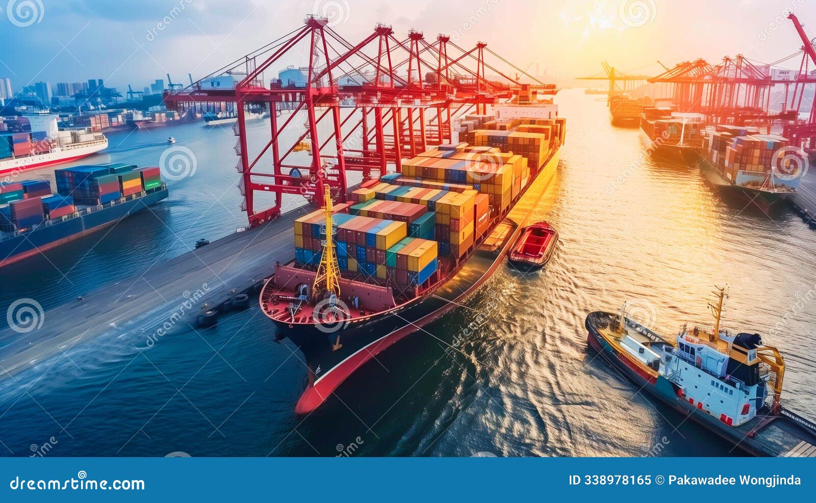 Logistics, Container Cargo Ship Transportation with Working Crane ...