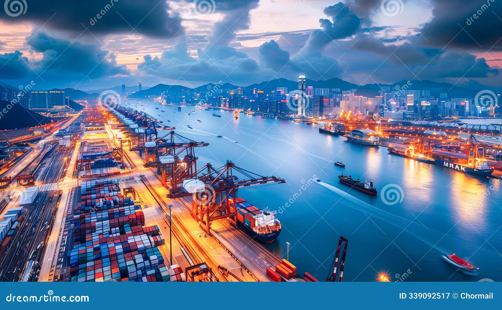 Logistics, Container Cargo Ship Transportation with Working Crane ...