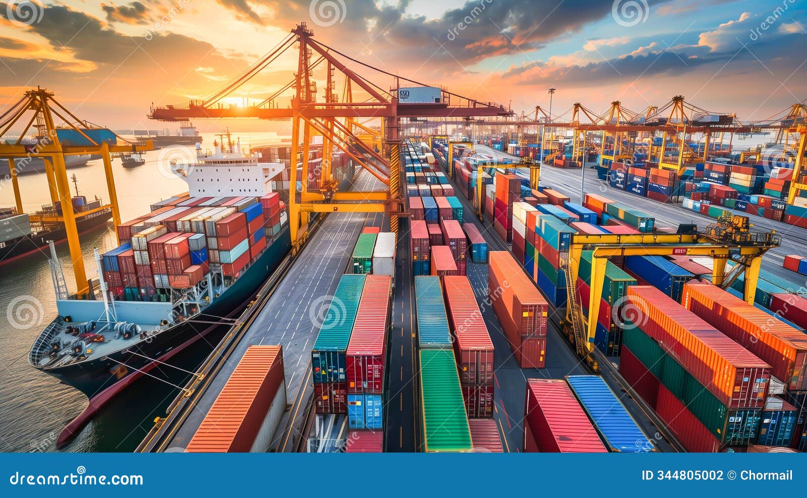 Logistics, Container Cargo Ship Transportation with Working Crane ...