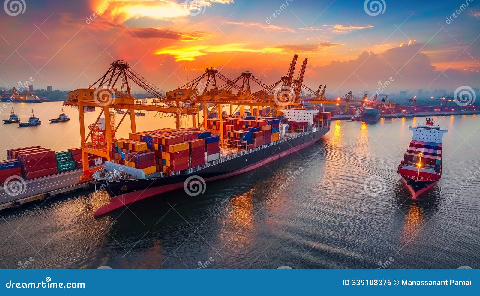 Logistics, Container Cargo Ship Transportation with Working Crane ...