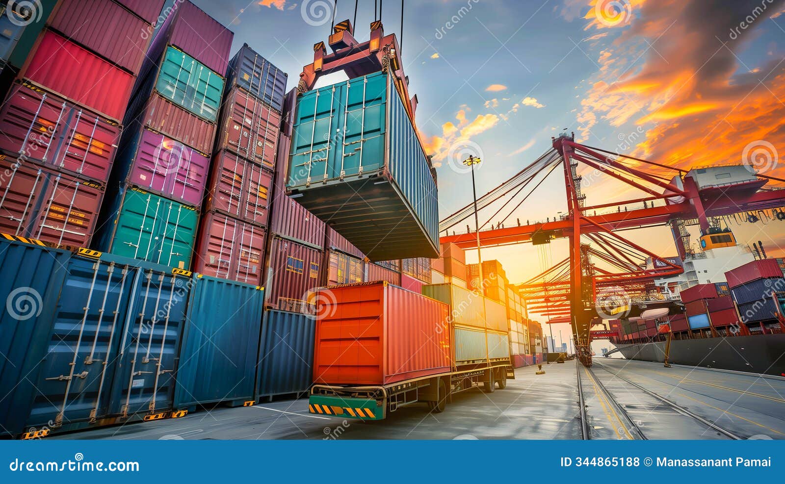 Logistics, Container Cargo Ship Transportation with Working Crane ...