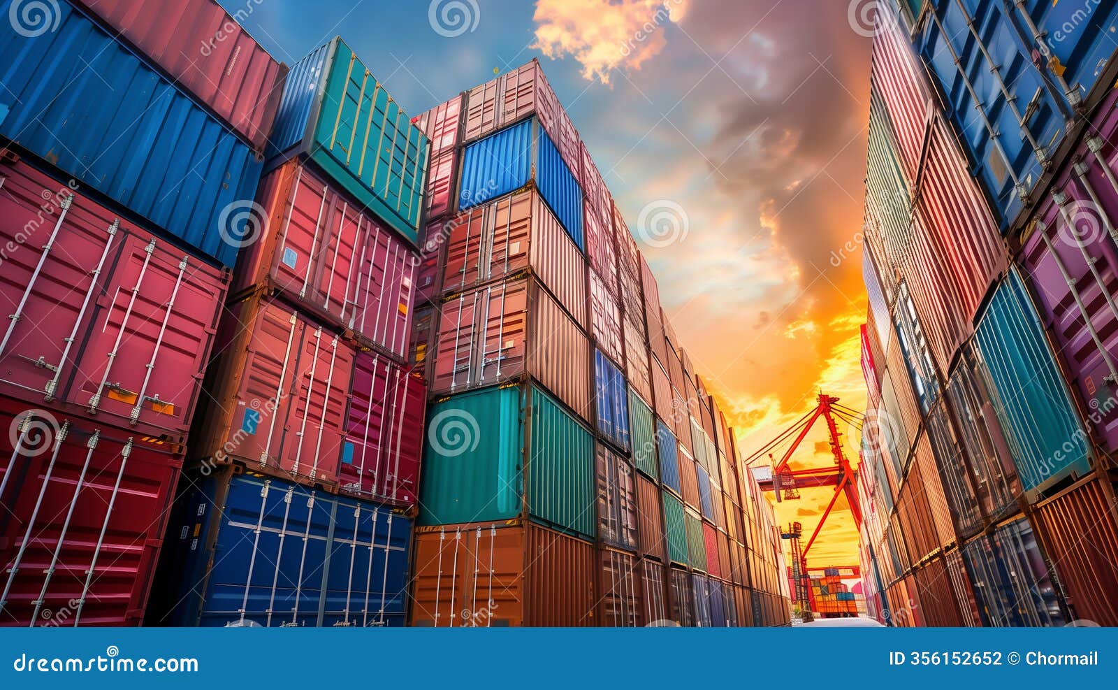 Logistics, Container Cargo Ship Transportation with Working Crane ...