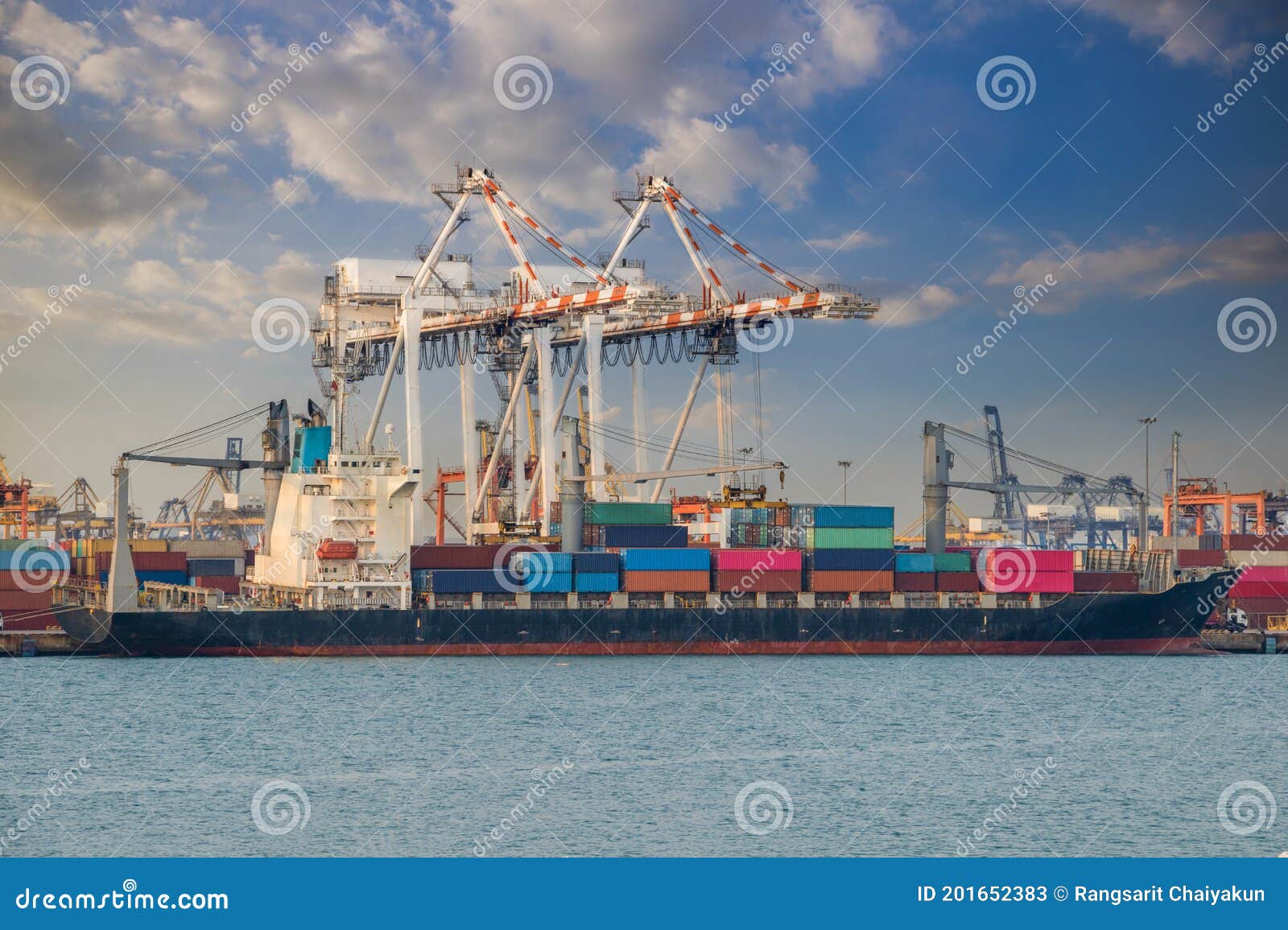 Logistics and Container Loading by Large Barges by Sea in a Harbor Full ...