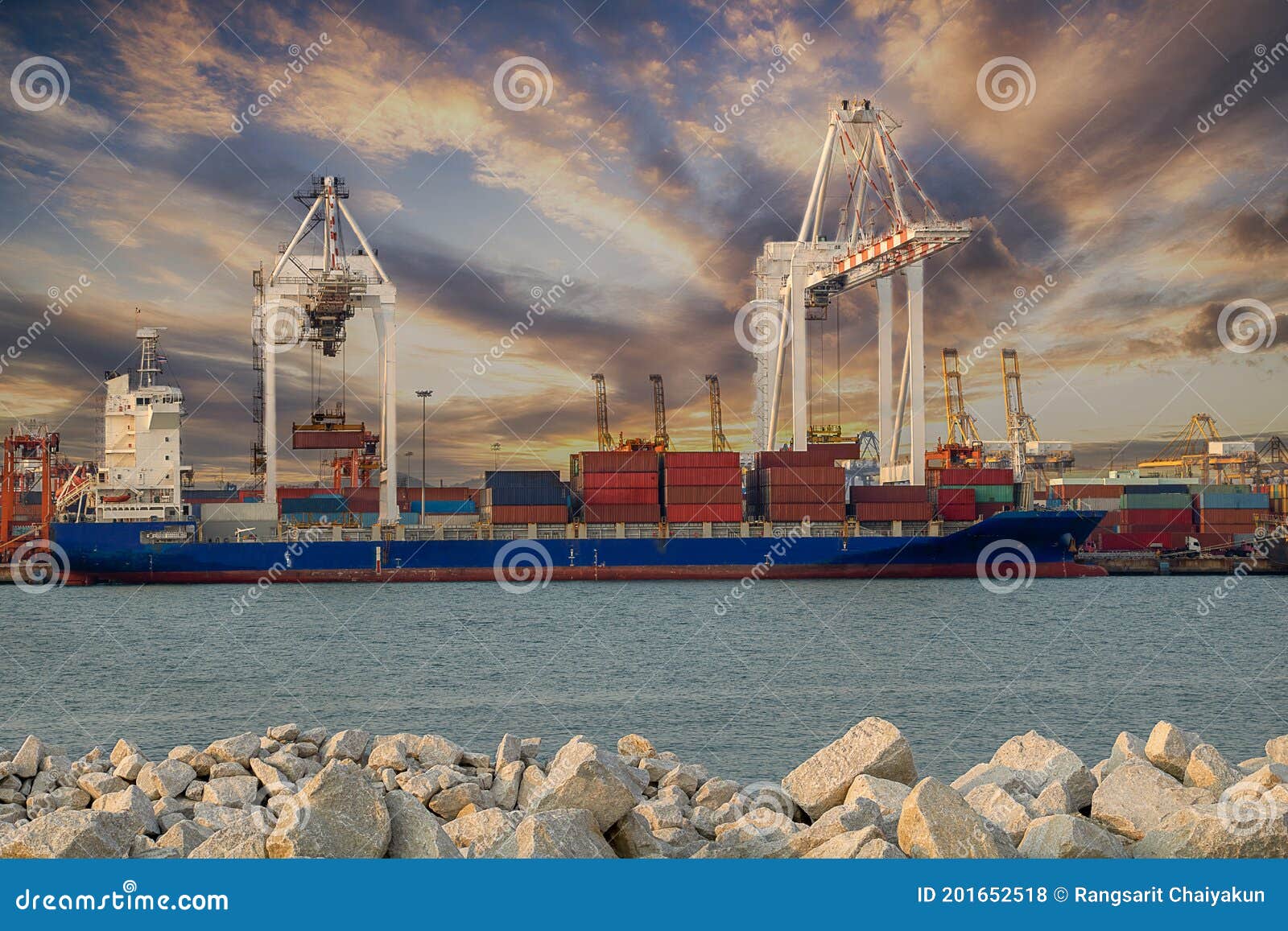 Logistics and Container Loading by Large Barges by Sea in a Harbor ...