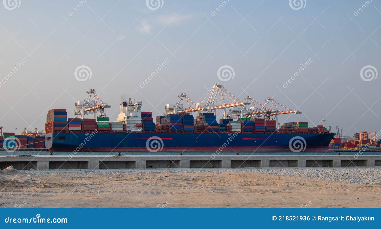 Logistics and Container Loading by Large Barges Stock Photo - Image of ...