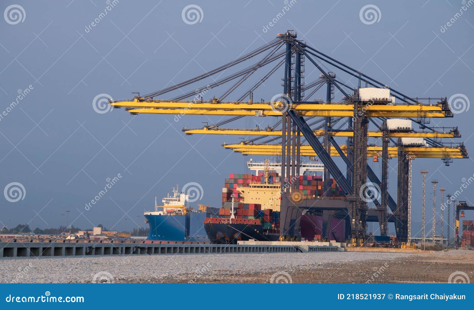 Logistics and Container Loading by Large Barges Stock Image - Image of ...