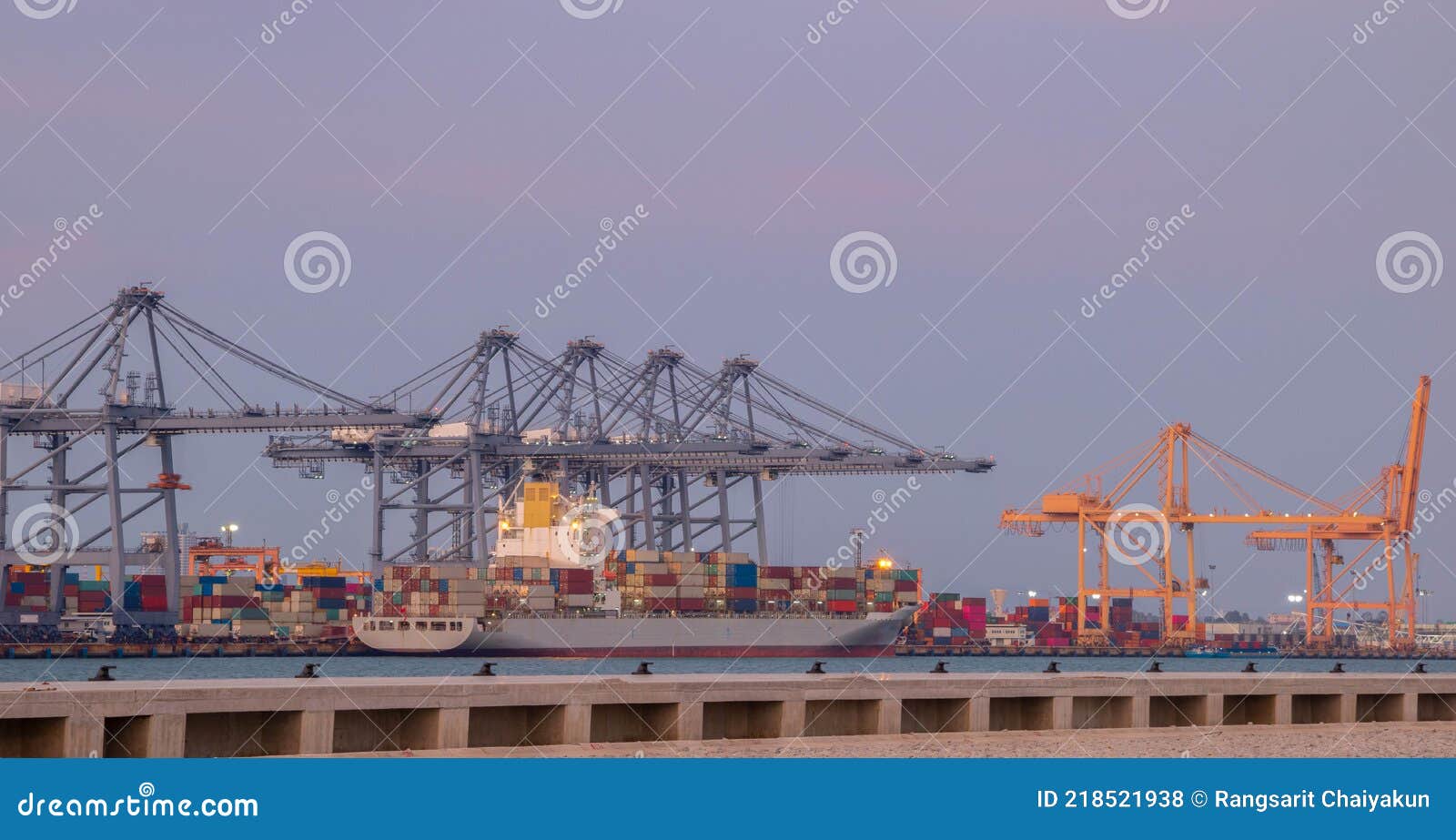 Logistics and Container Loading by Large Barges Stock Photo - Image of ...