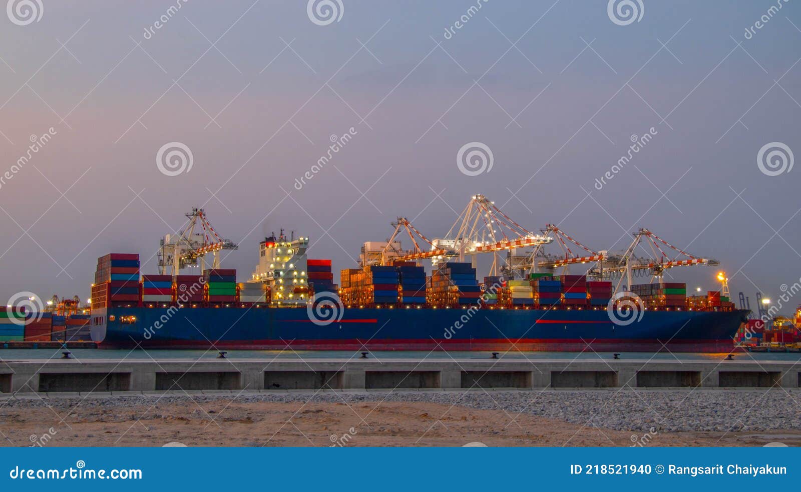 Logistics and Container Loading by Large Barges Stock Photo - Image of ...