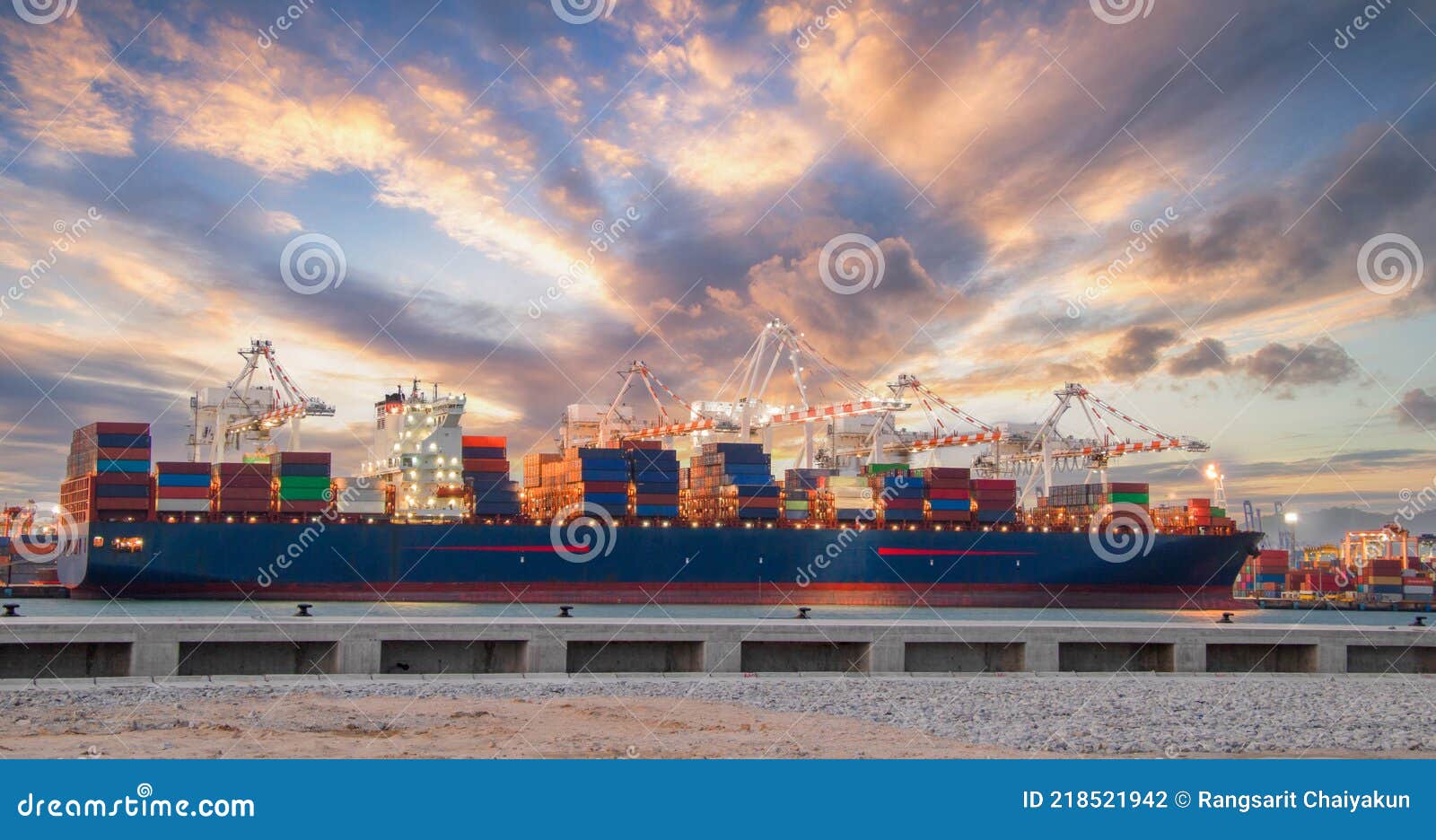Logistics and Container Loading by Large Barges Stock Photo - Image of ...