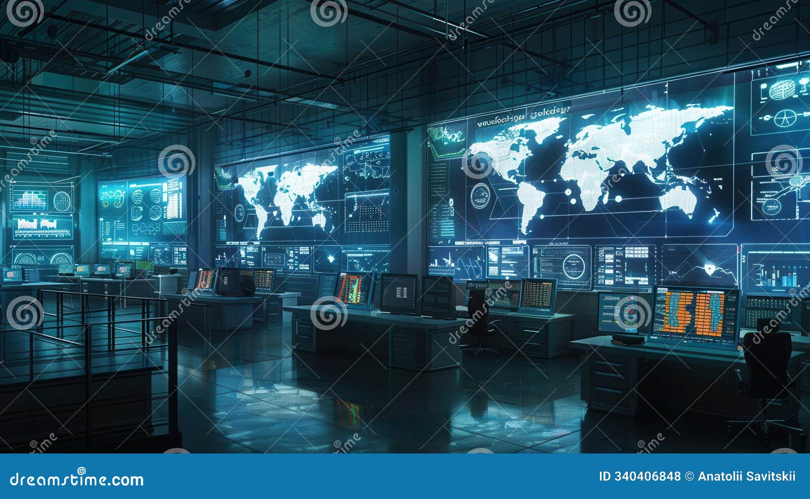 A Logistics Control Center Features Large Screens Displaying Real-time ...