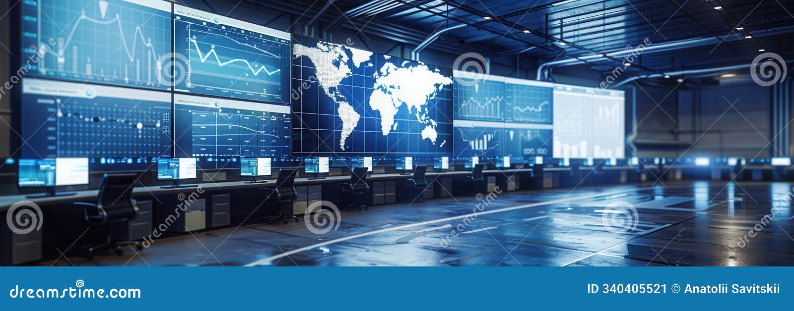 A Logistics Control Center Features Large Screens Showing Real-time ...