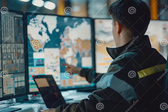 A Logistics Coordinator Sitting at a Computer, Optimizing Routes and ...