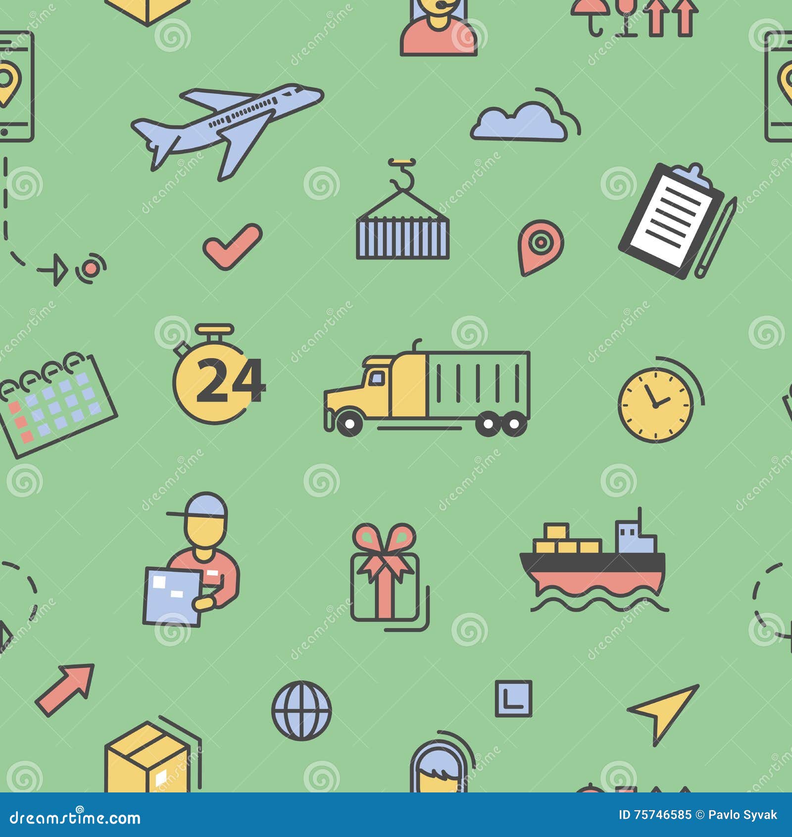 Logistics Delivery Shipping Service Lineart Seamless Pattern Stock ...