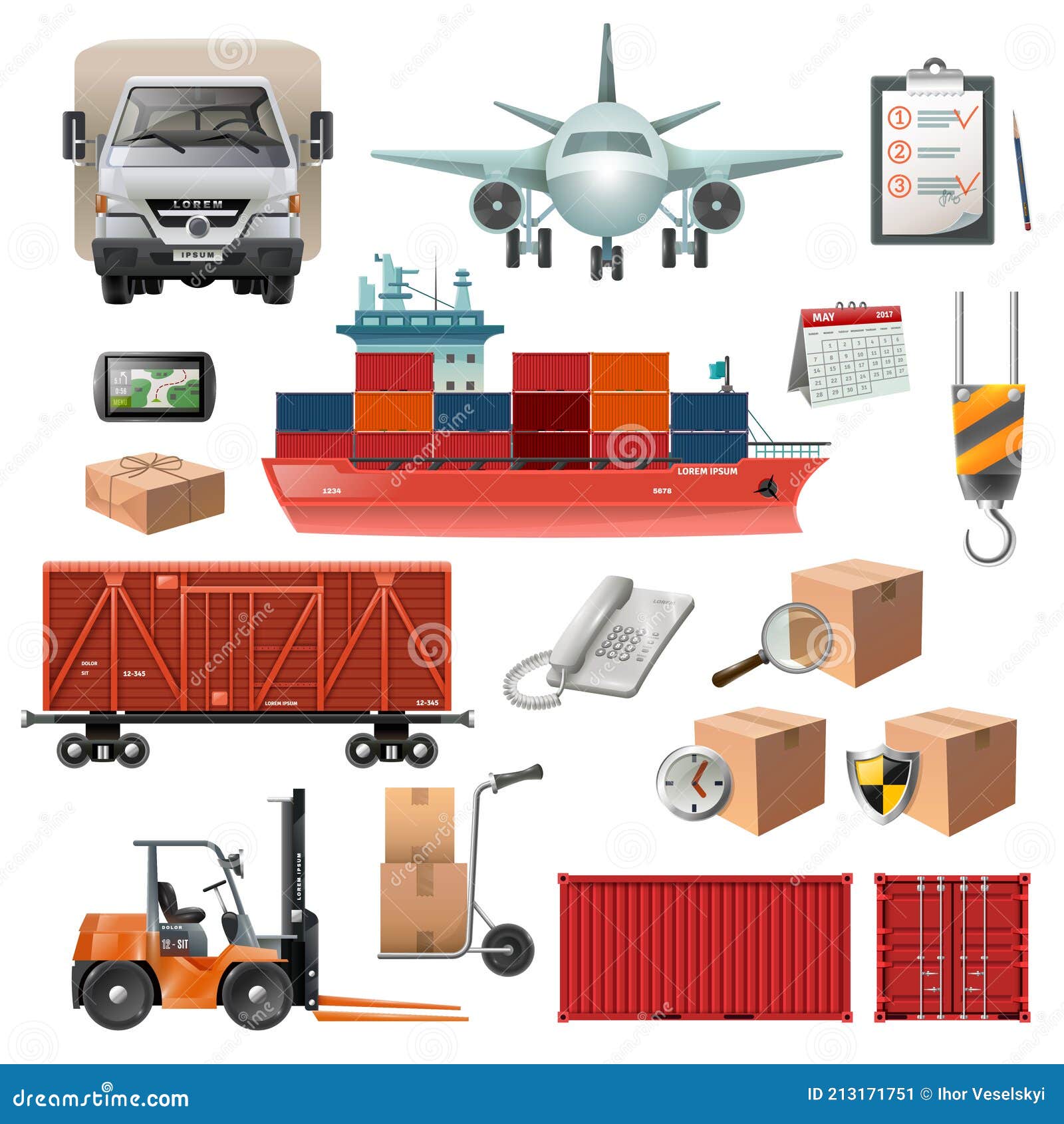 Logistics Elements Set stock illustration. Illustration of service ...