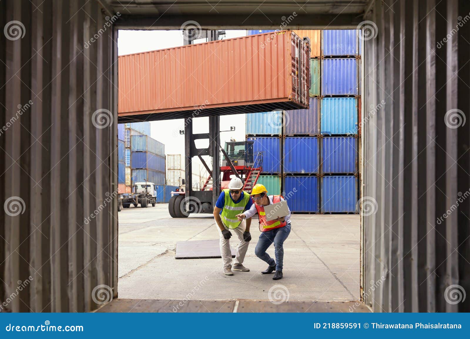 Logistics Engineer Control at the Port. Foreman and Staff are Opening ...