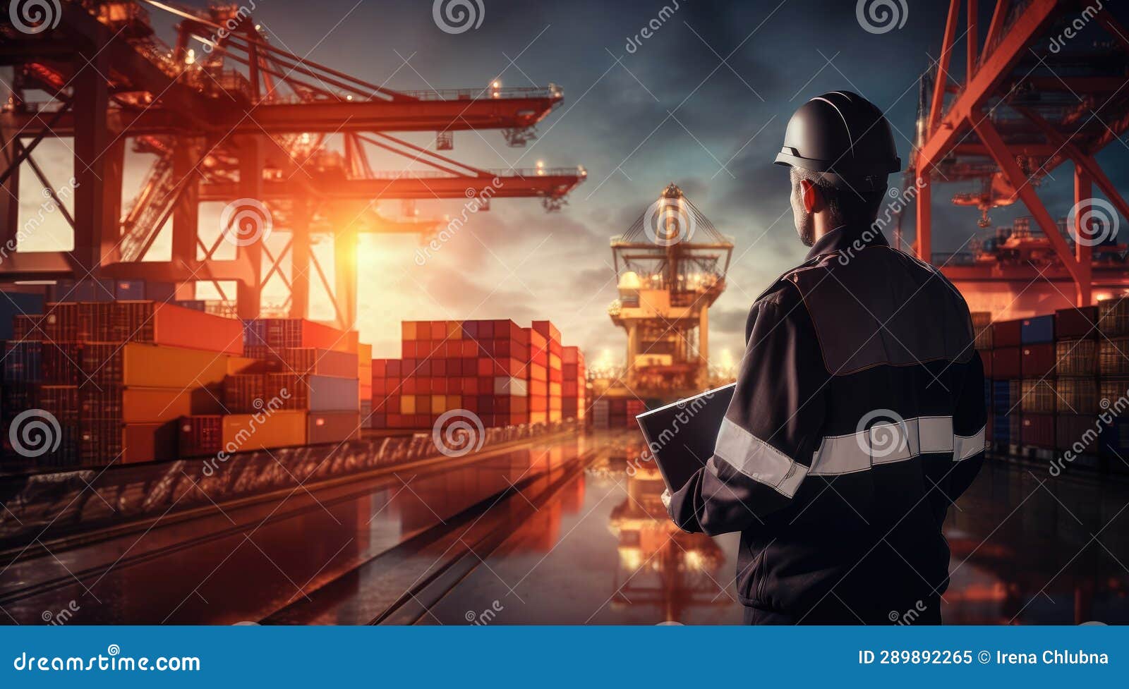 Logistics Engineer Control at the Port, Loading Containers for Trucks ...