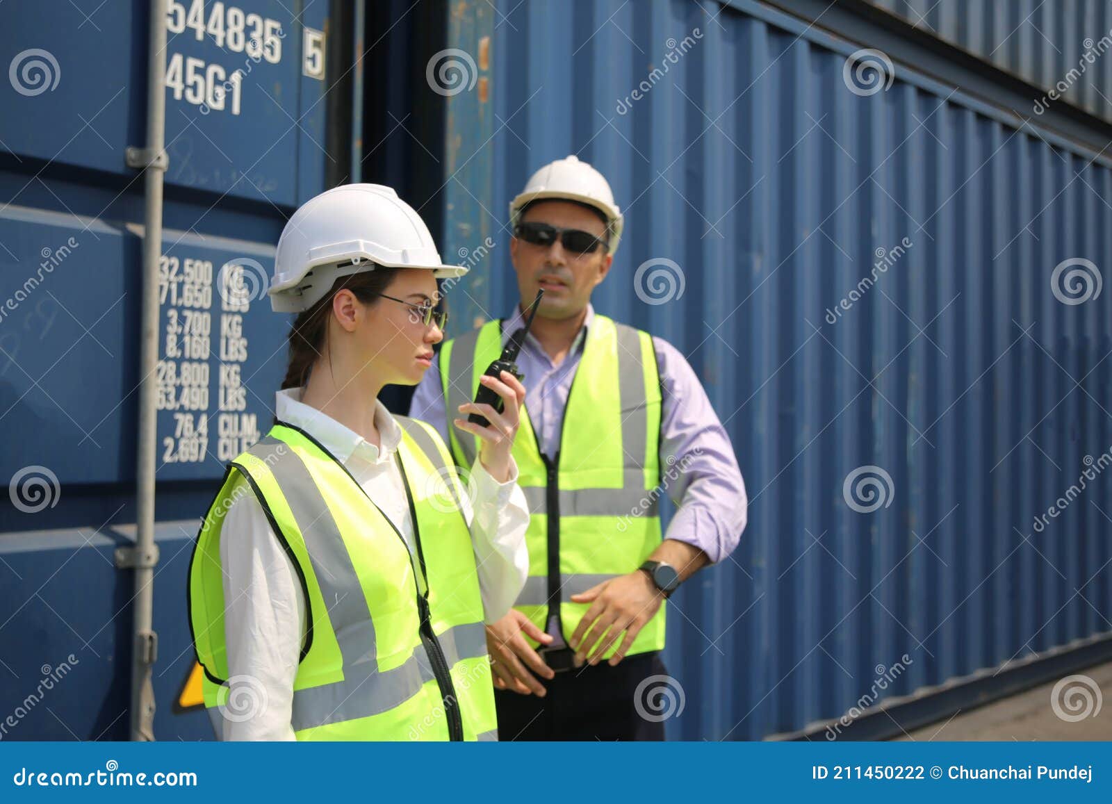 Logistics Engineer Control at the Port, Loading Containers for Trucks ...