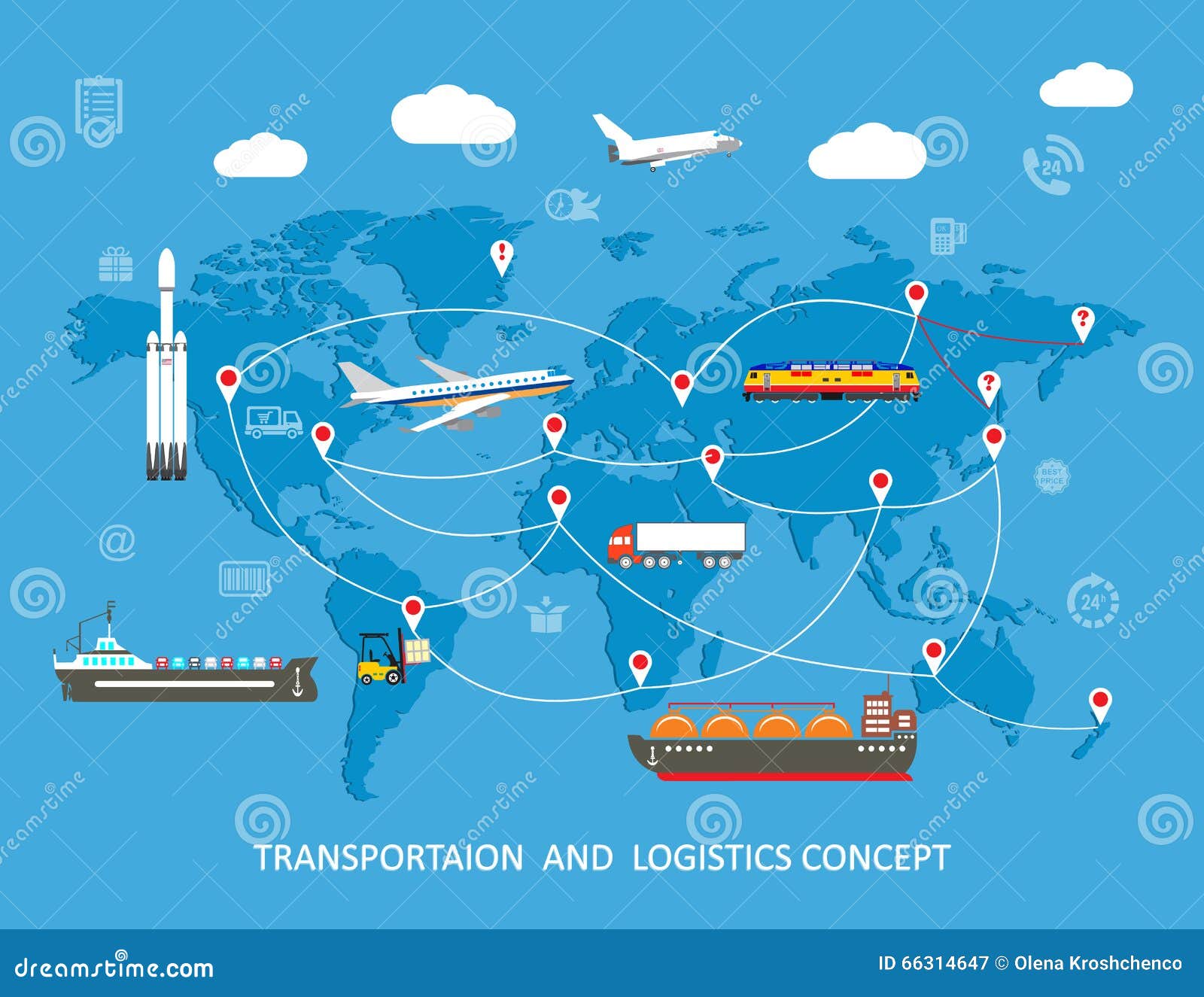 Logistics Flat Global Transportation Concept. Cartoon Vector ...