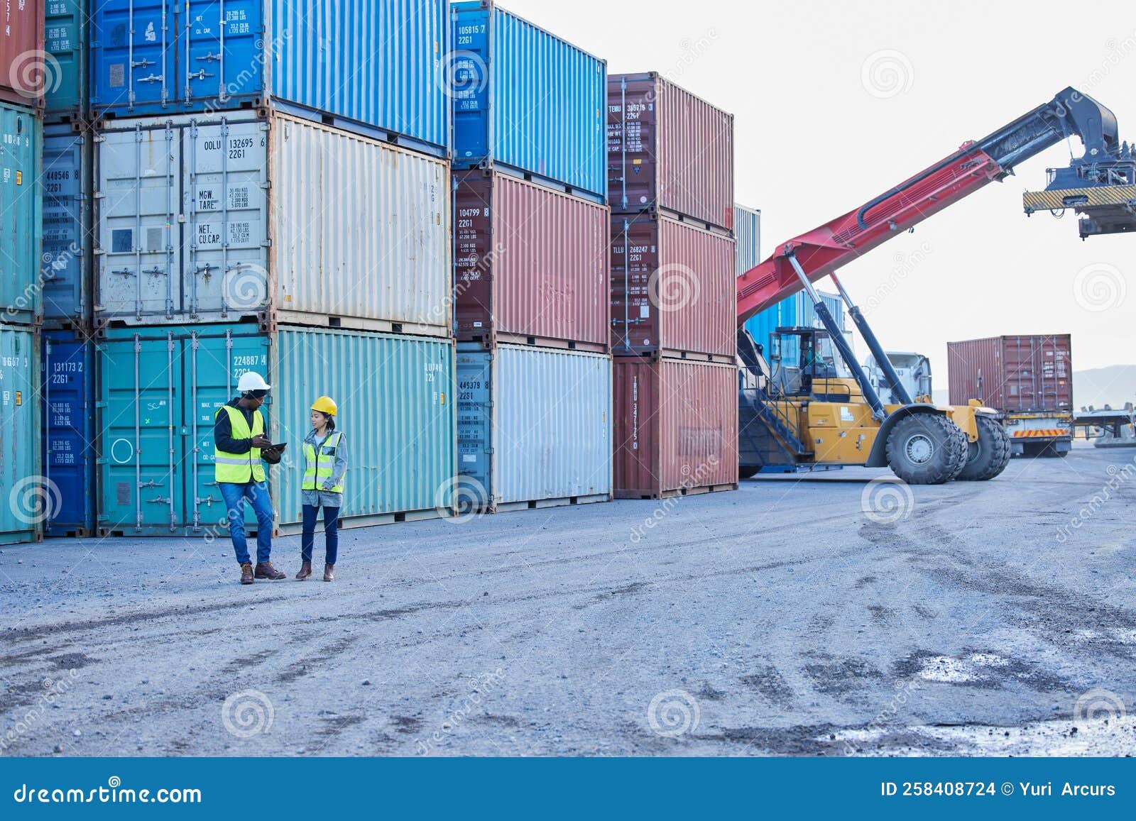 Logistics, Forklift and Manager and Worker at Container Supply Chain ...
