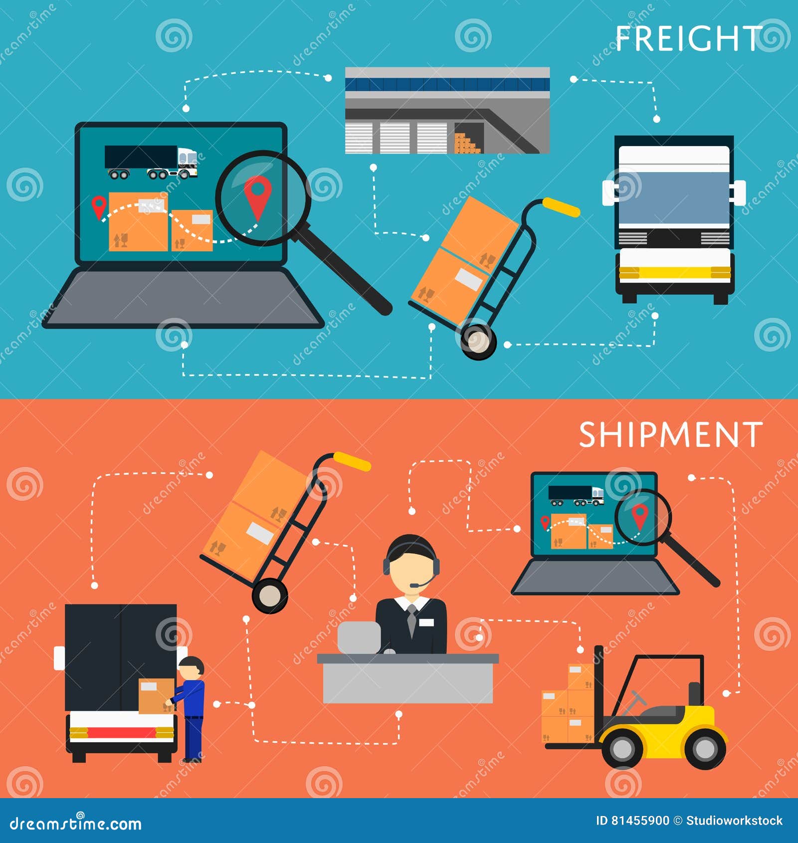 Logistics and Freight Shipment Flowchart Set Stock Vector ...