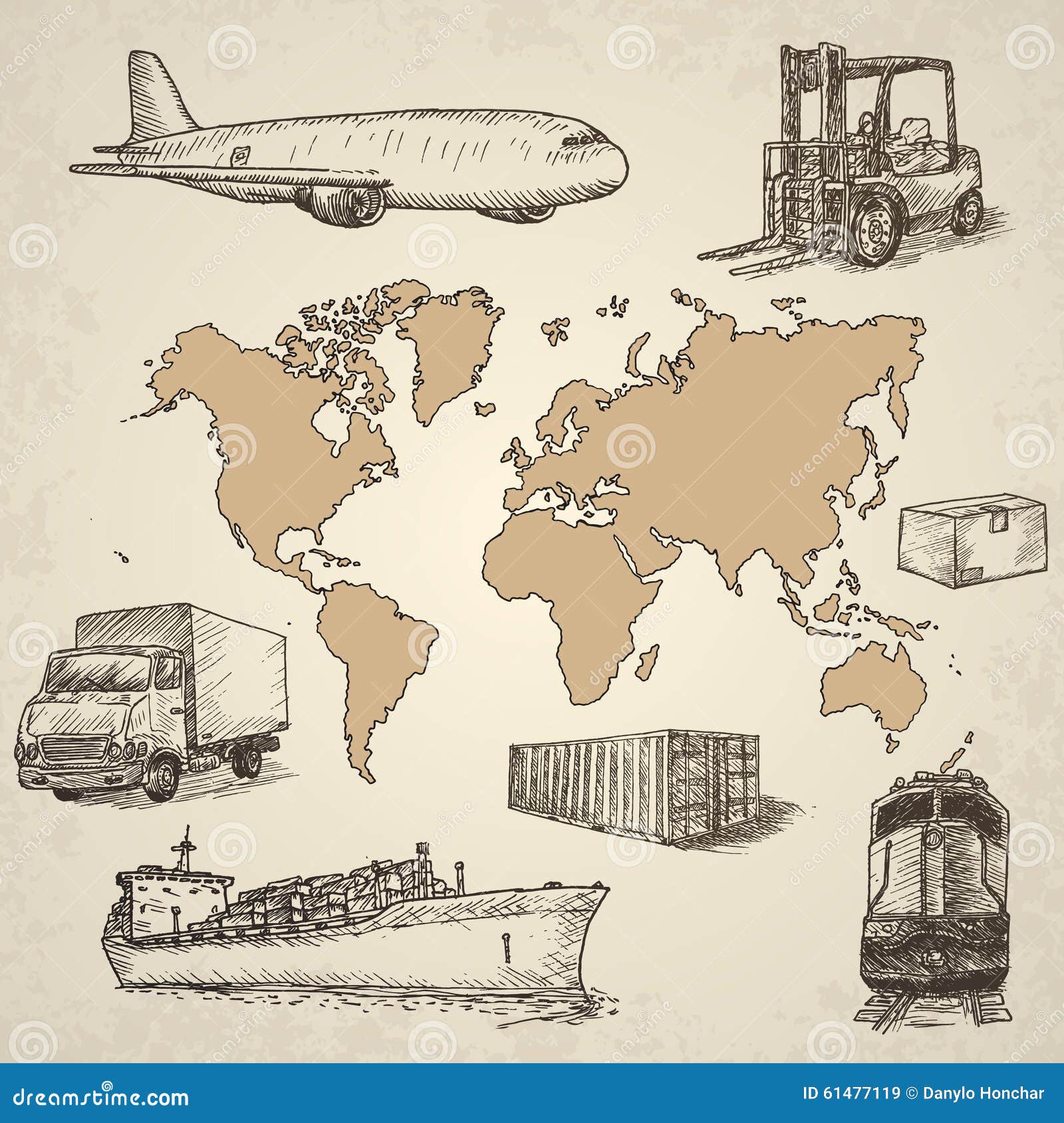 Logistics Hand Drawn Elements. Stock Vector - Illustration of industry ...