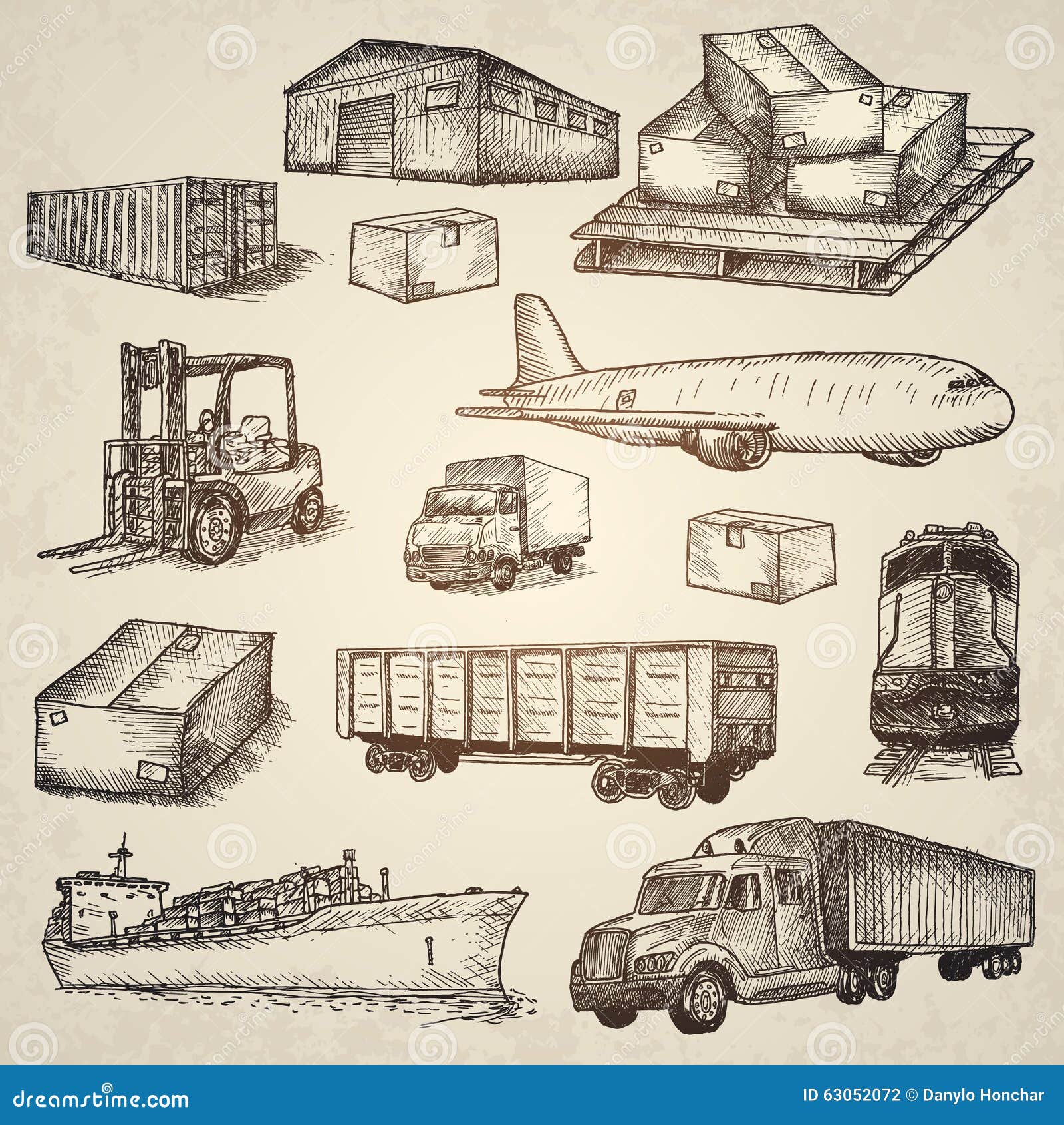 Logistics Hand Drawn Elements. Stock Vector - Illustration of service ...