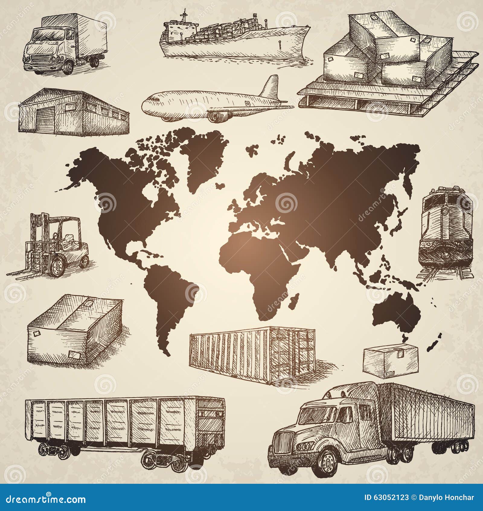 Logistics Hand Drawn Elements. Stock Vector - Illustration of cardboard ...