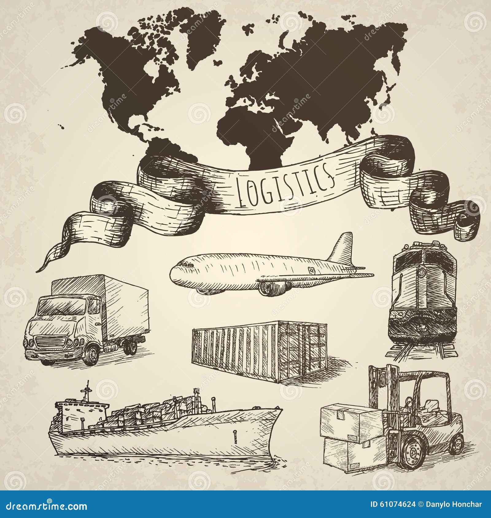 Logistics Hand Drawn Isolated Elements. Stock Vector - Illustration of ...