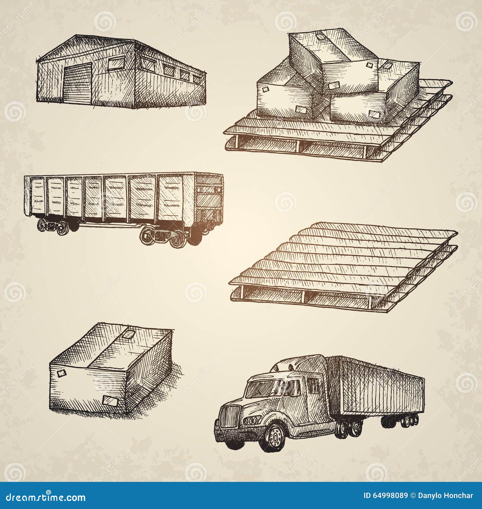 Logistics Hand Drawn Isolated Elements. Stock Vector - Illustration of ...