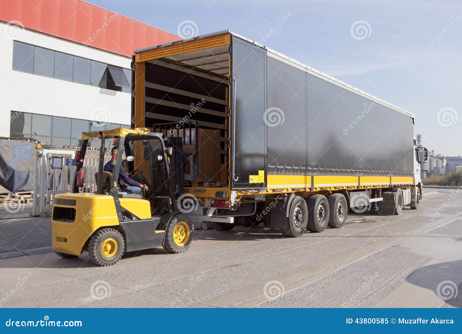 Logistics and Handling. Forklift is Loading the Tr Stock Image - Image ...