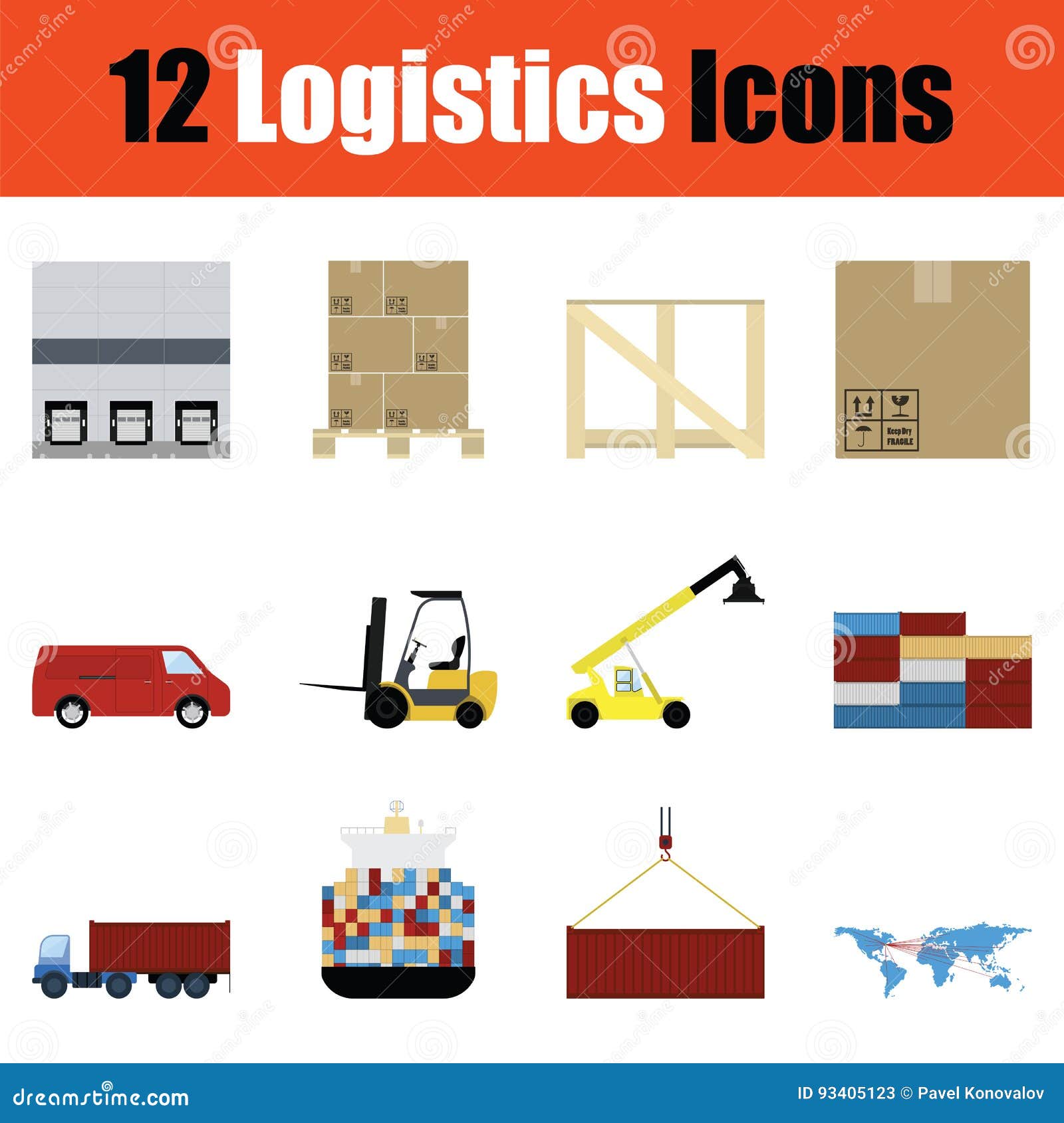 Logistics icon set stock vector. Illustration of cardboard - 93405123