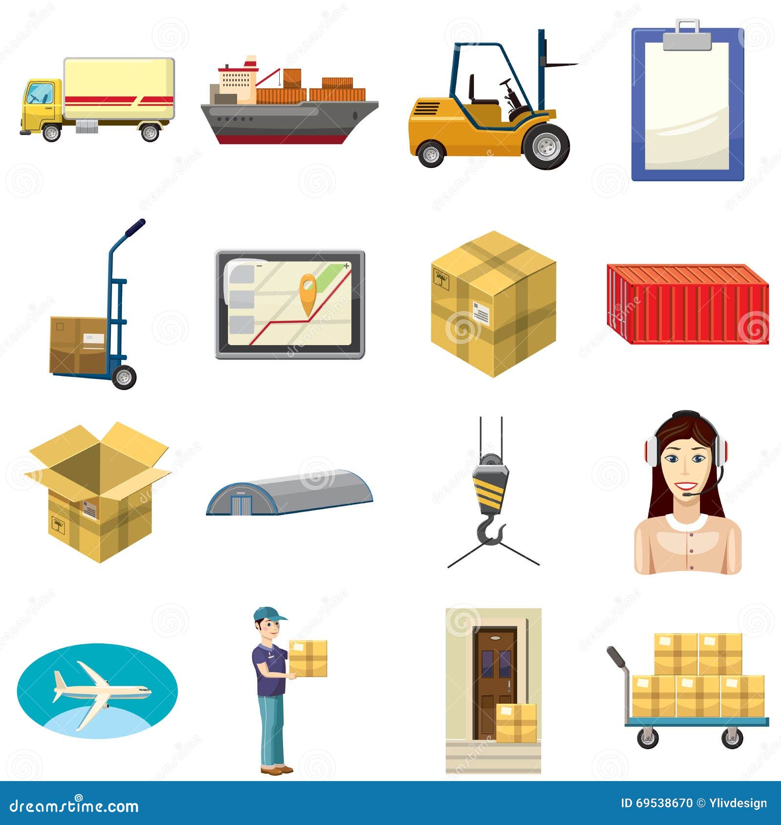 Logistics Icons Set, Cartoon Style Stock Vector - Illustration of ...