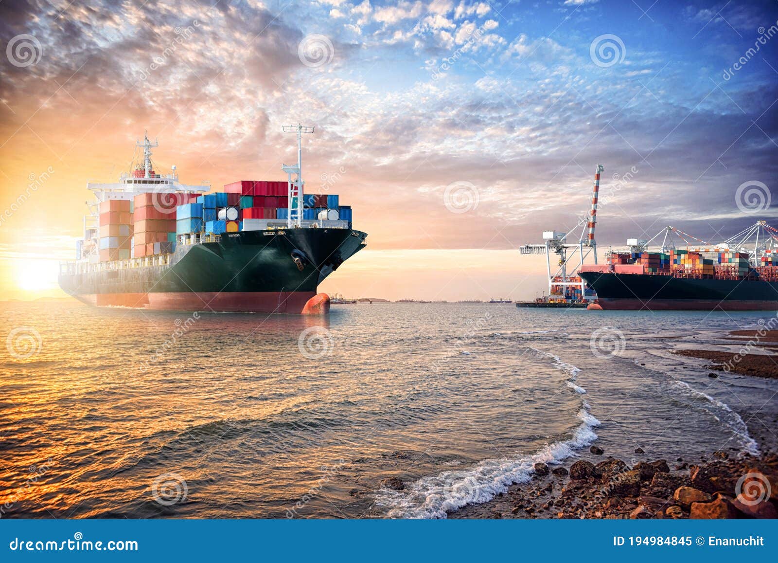 Logistics Import Export Background of Container Cargo Ship in the Ocean ...