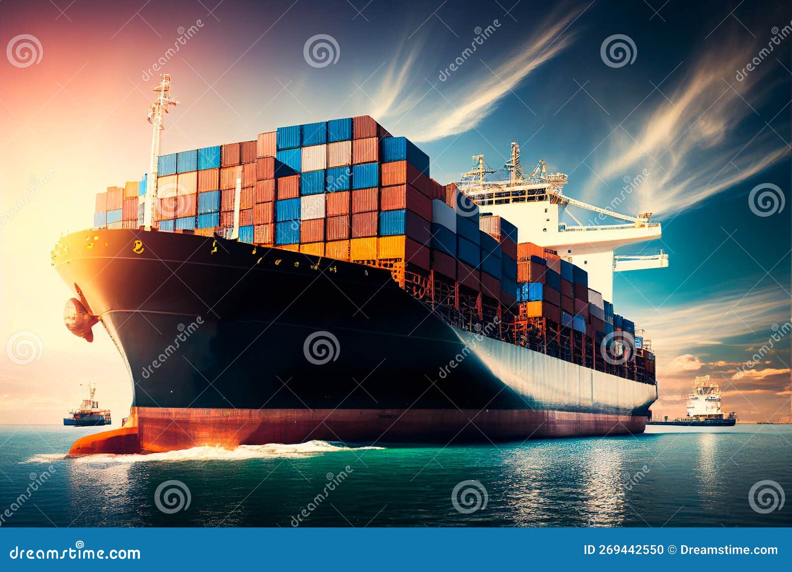 Logistics Import Export Background of Container Cargo Ship in Seaport ...