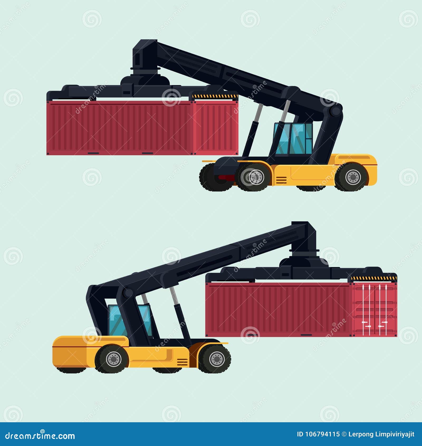 Logistics Import Export of Container Handling Forklifts. Illustration ...