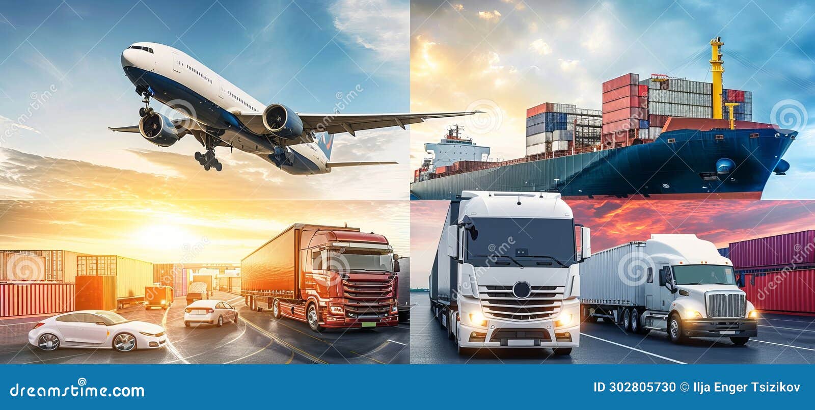 Logistics Industry Concept Collage with White Vertical Lines and Bright ...