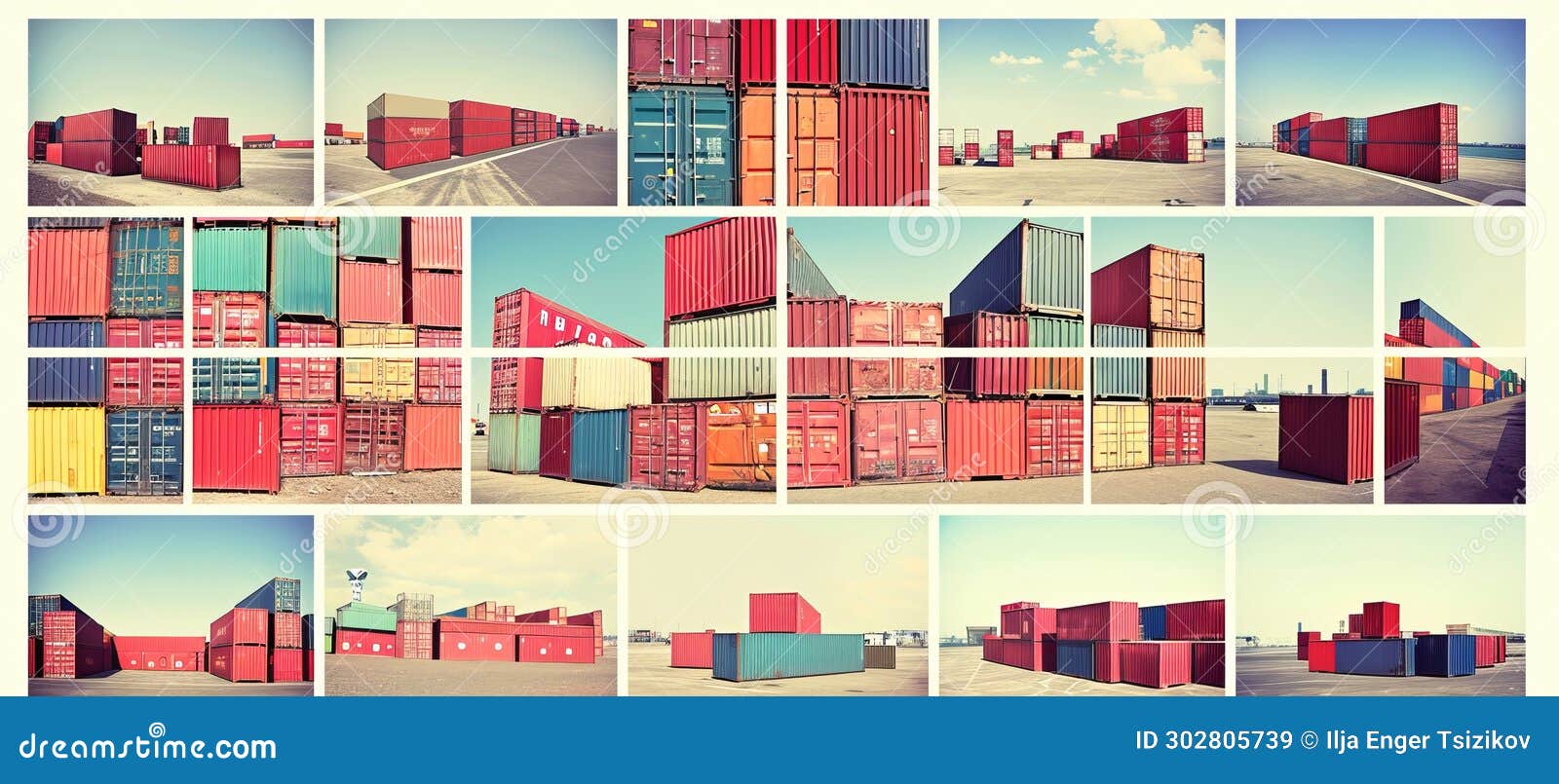 Logistics Industry Concept Collage with White Vertical Lines and Bright ...